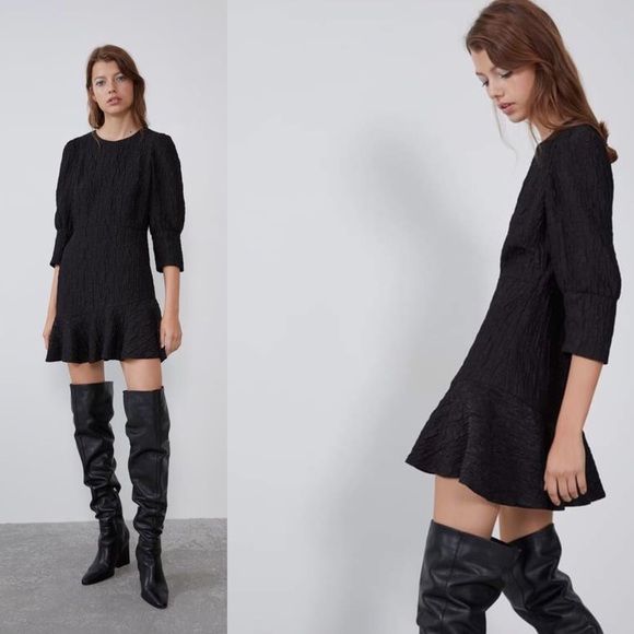 Zara | Dresses | Zara Nwt Textured Weave Dress Black Flare Xs | Poshmark